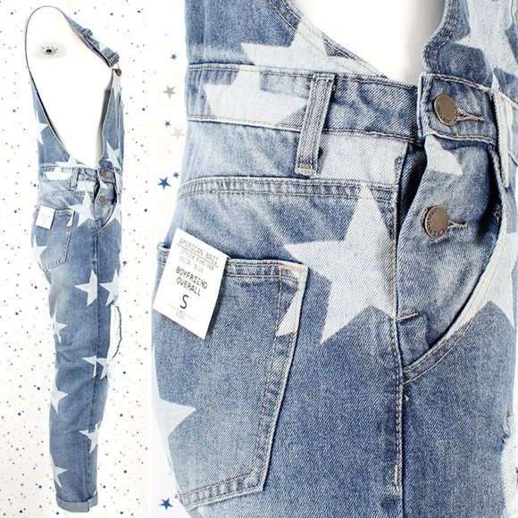 American Bazi | Jeans | Star Print Distressed Denim Jean Overalls ...